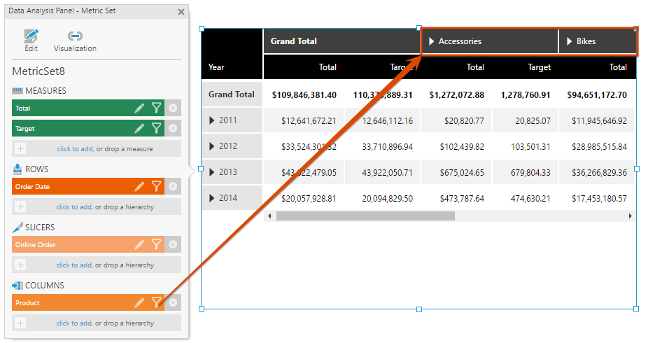 Slicers versus columns and rows | Analyze Data | Documentation | Learning