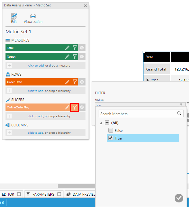 Slicers versus columns and rows | Analyze Data | Documentation | Learning